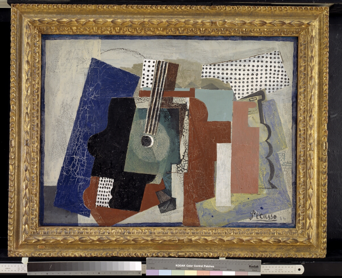 Opstilling med dør, guitar og flasker, 1916, Pablo Picasso | SMK Open