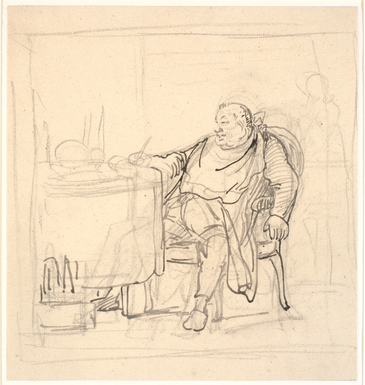 En tyk mand ved middagsbordet, 1865 – 1873, Wilhelm Marstrand | SMK Open