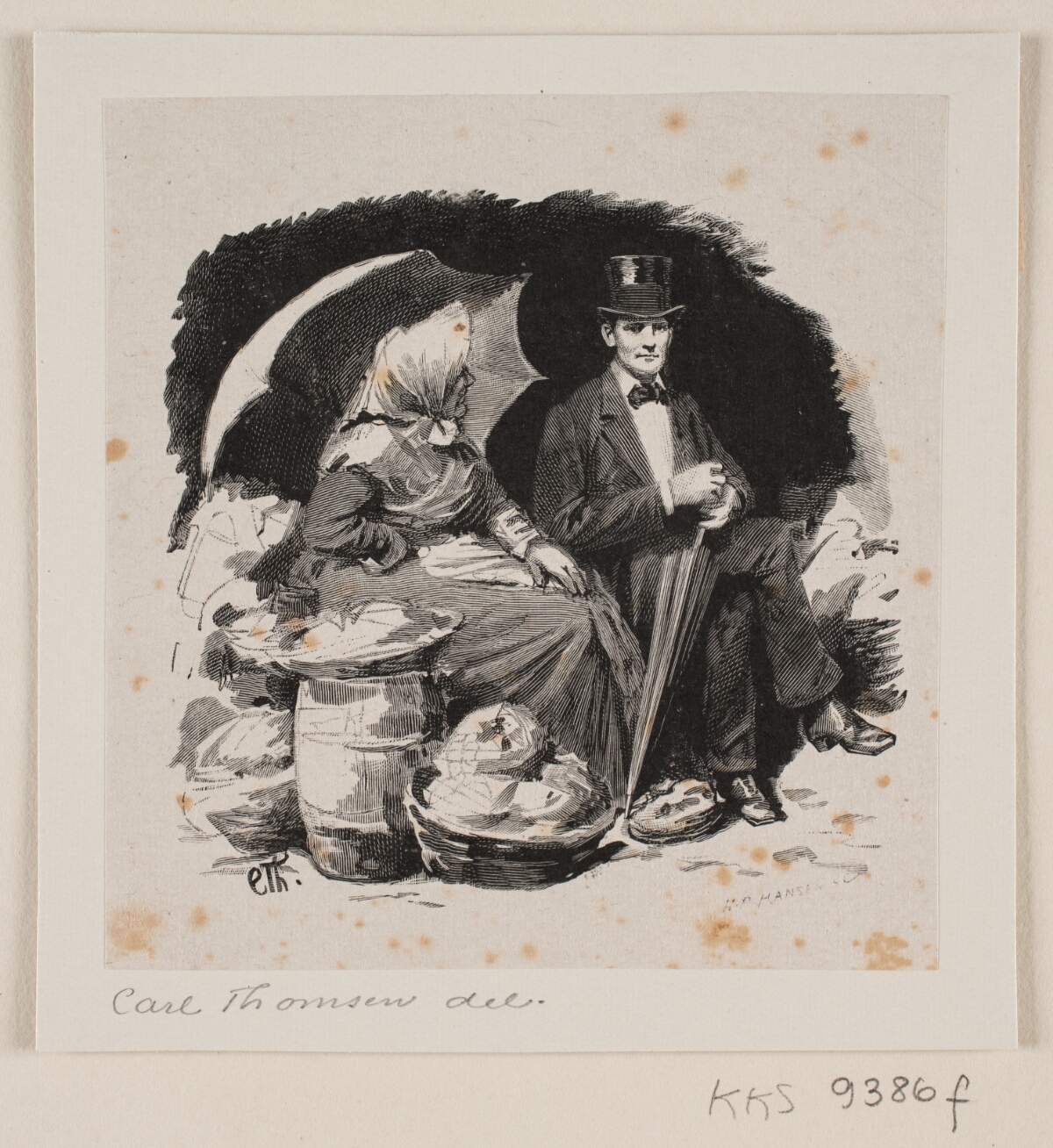 Torvekone i samtale med en siddende herre, 1847 – 1912, Hans Peter ...