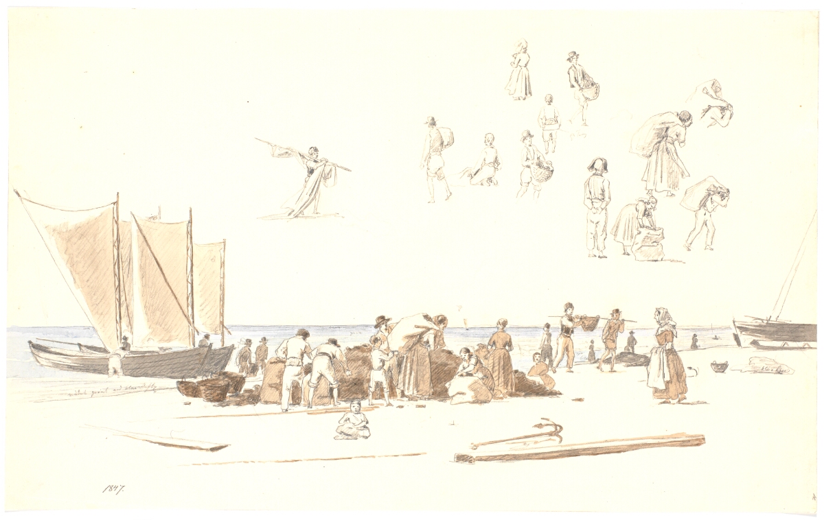 Fiskere på Skagen losser både ved stranden, 1847, Martinus Rørbye | SMK ...