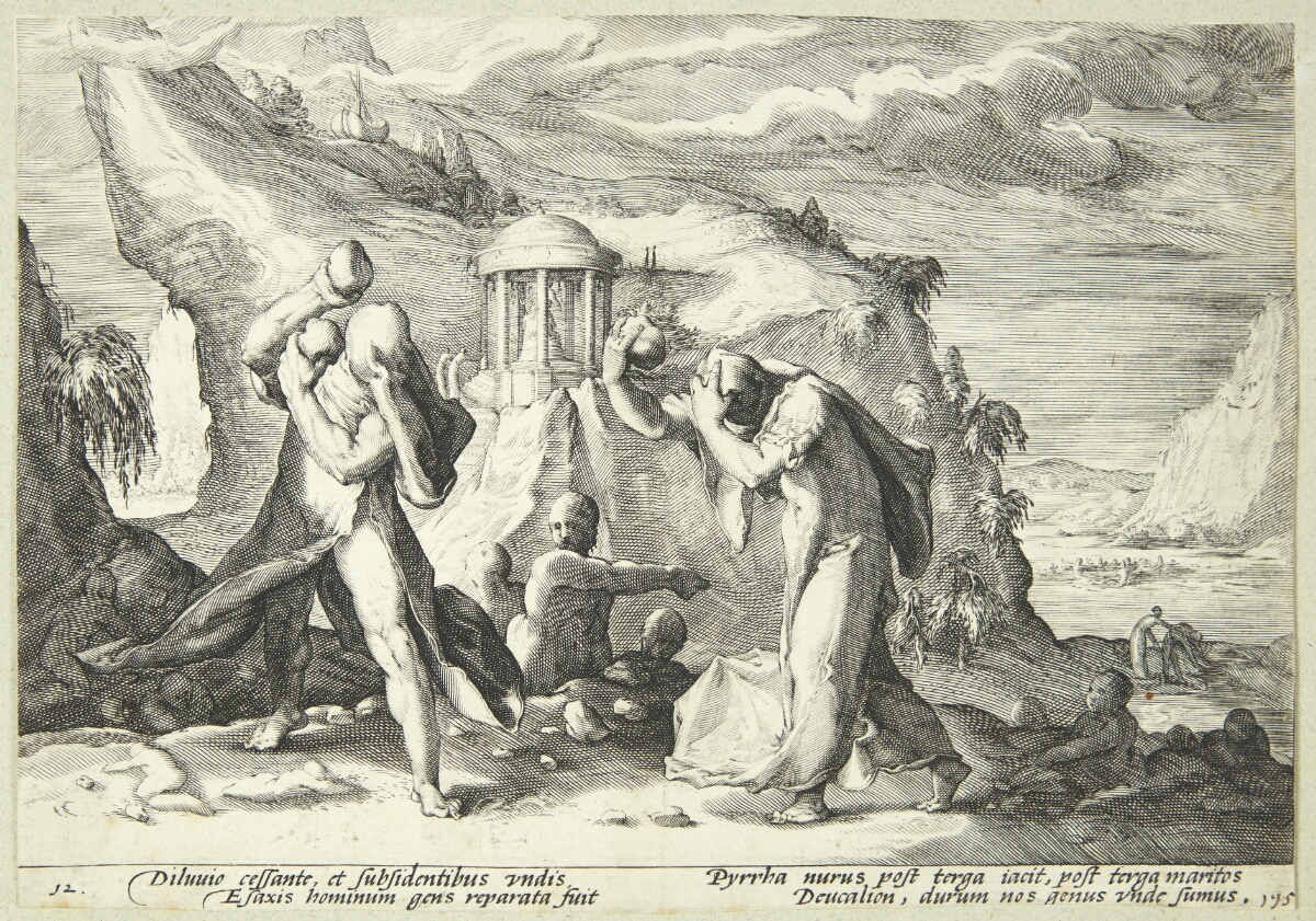 Deukalion og Pyrrha befolker verden på ny, 1589, Hendrick Goltzius ...