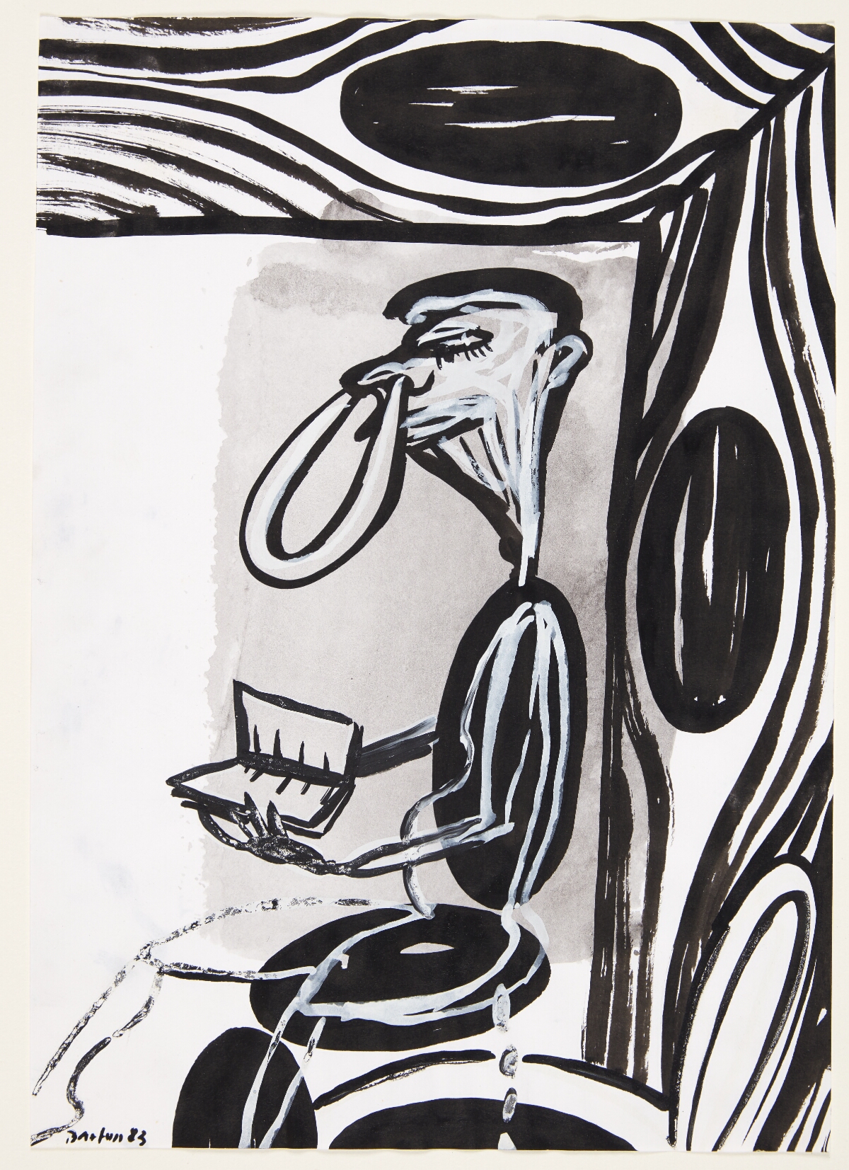 Uden titel (Siddende figur med bog og ring i næsen), 1983, Ina Barfuss ...