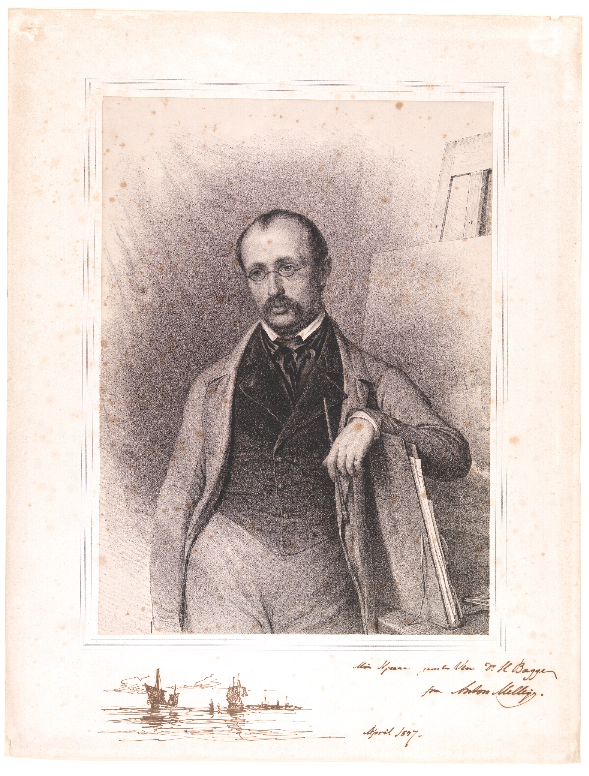 Portræt af marinemaleren Anton Melbye, 1837 – 1868, Emil Ditlev ...
