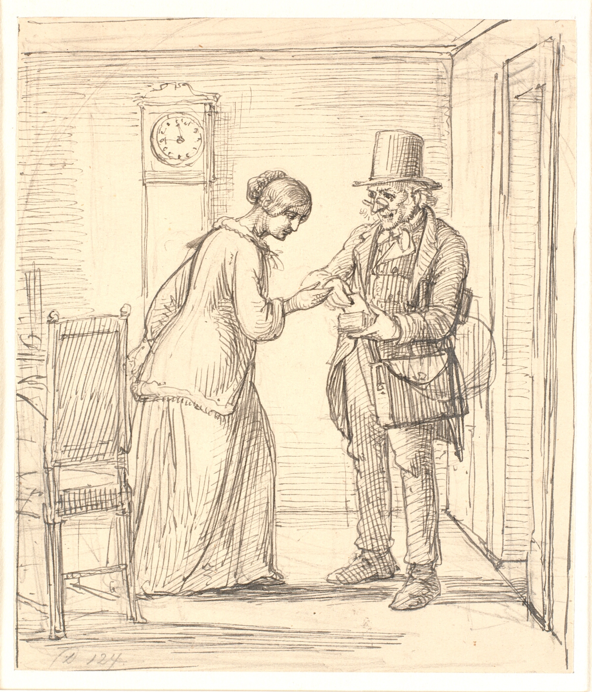 En yngre dame modtager er brev af postbudet, 1810 – 1873, Wilhelm Marstrand | SMK Open