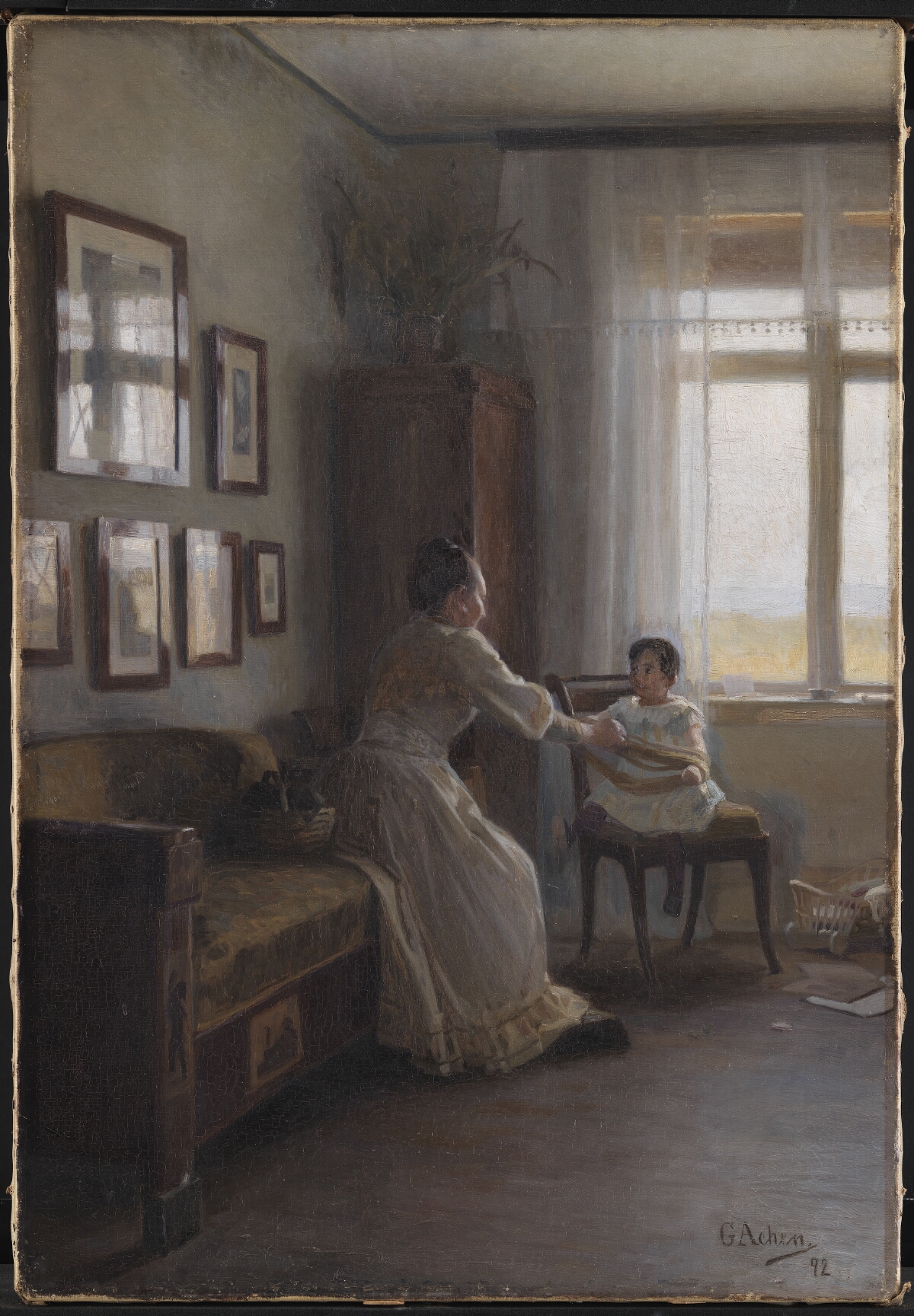 Interiør med kunstnerens hustru og barn, 1892, Georg Achen | SMK Open