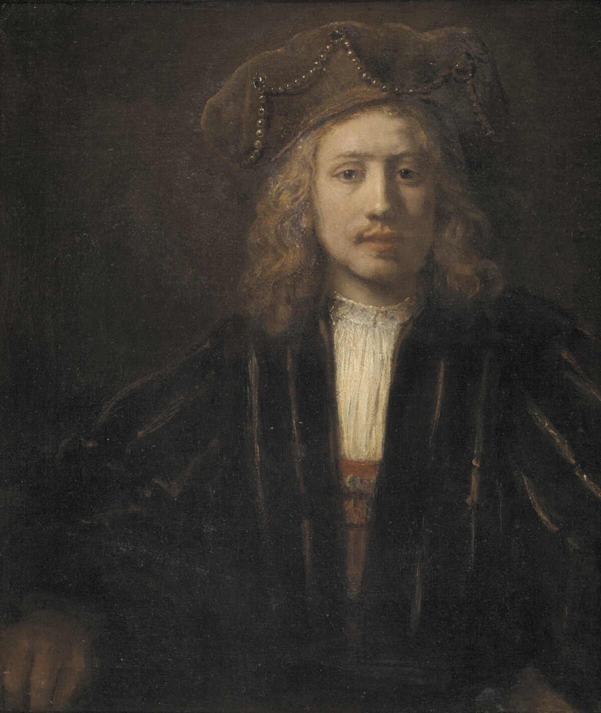 Mand med perlebesat baret, 1650 – 1659, Rembrandt van Rijn (værksted ...