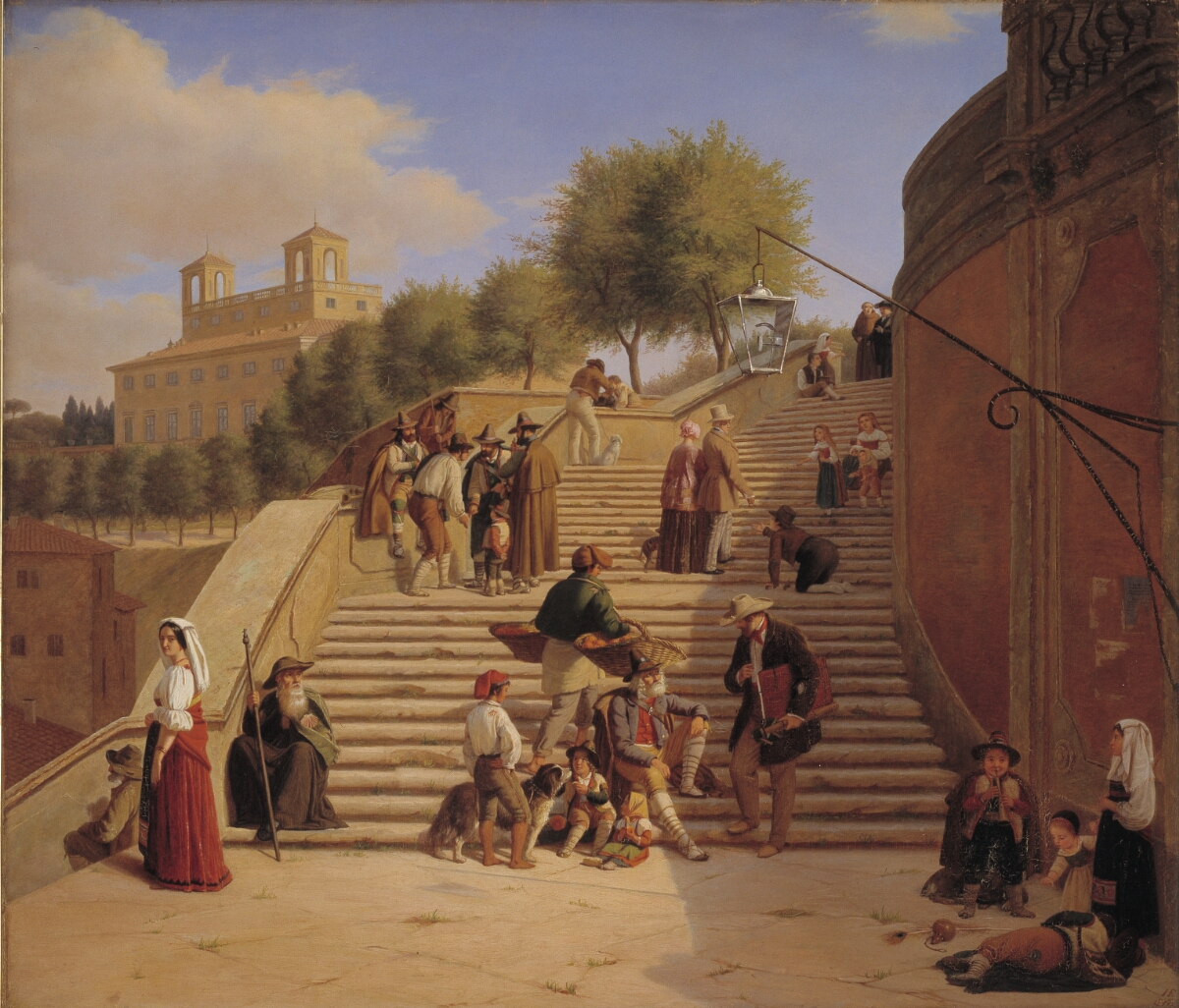 Det øverste parti af Den spanske Trappe i Rom, 1847, Julius Friedlænder ...
