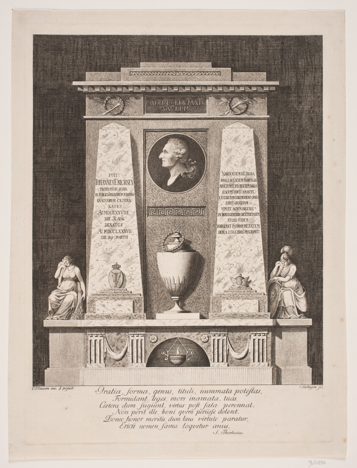 Gravmonument over kongelig bibliotekar Jon Erichsen, 1762 – 1824, Johan ...