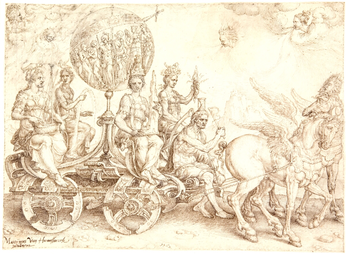 Triumfvogn. Mundus (verden). (En allegori på de fire elementer), 1562 ...
