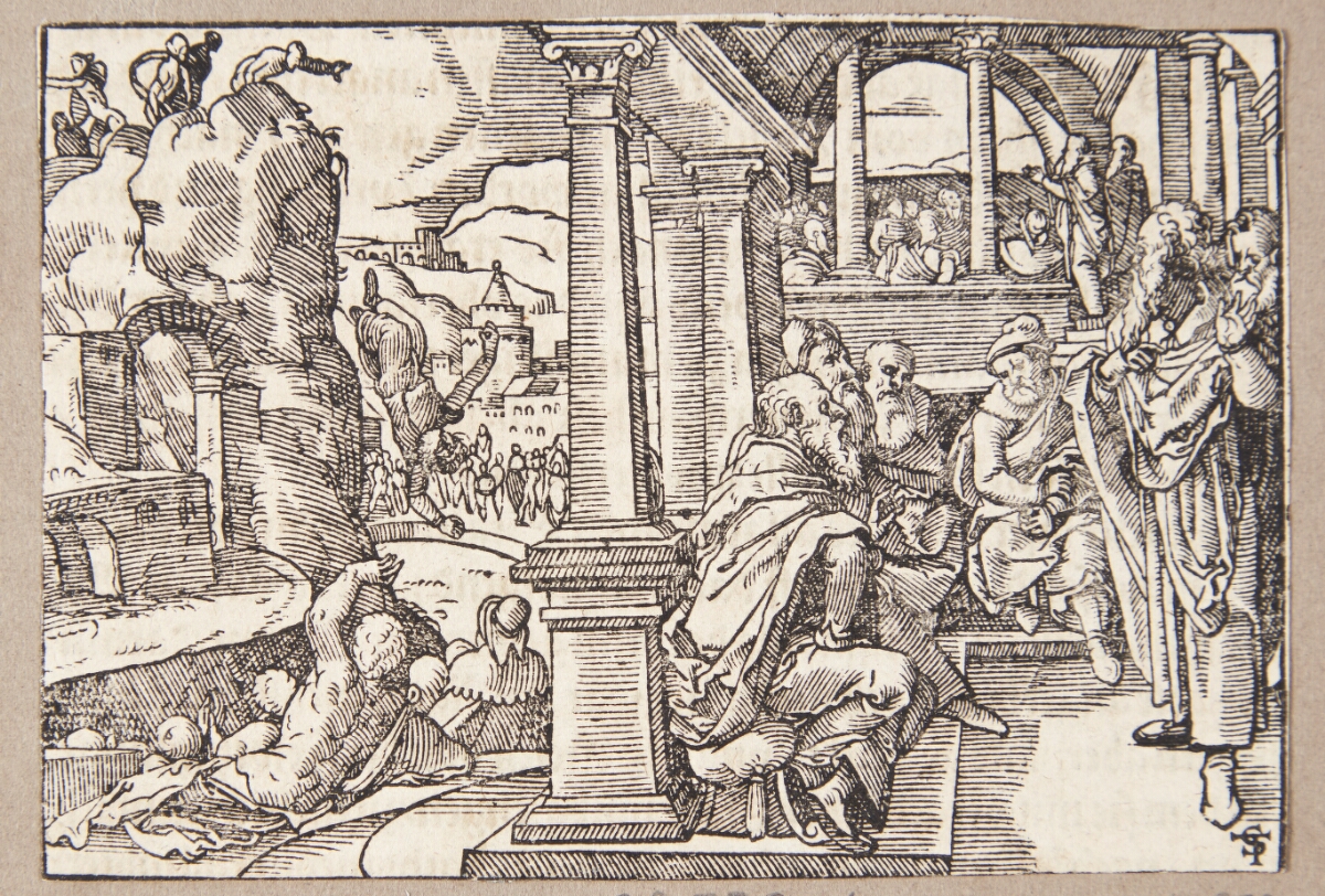 Spurius Cassius kastes ud fra en klippe, 1574, Tobias Stimmer ...