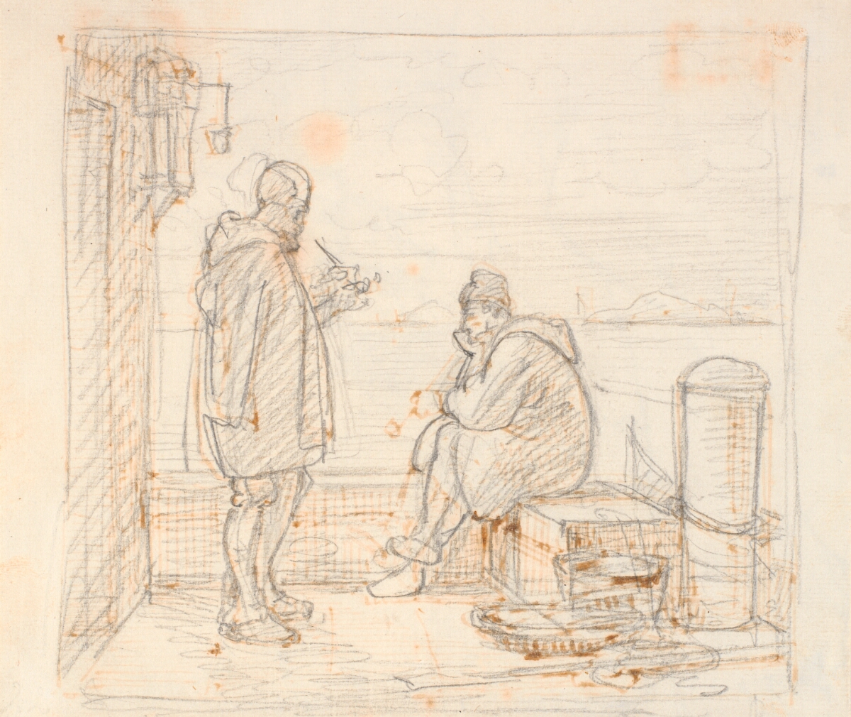 To italienere på en mole ved havet, 1810 – 1873, Wilhelm Marstrand | SMK Open