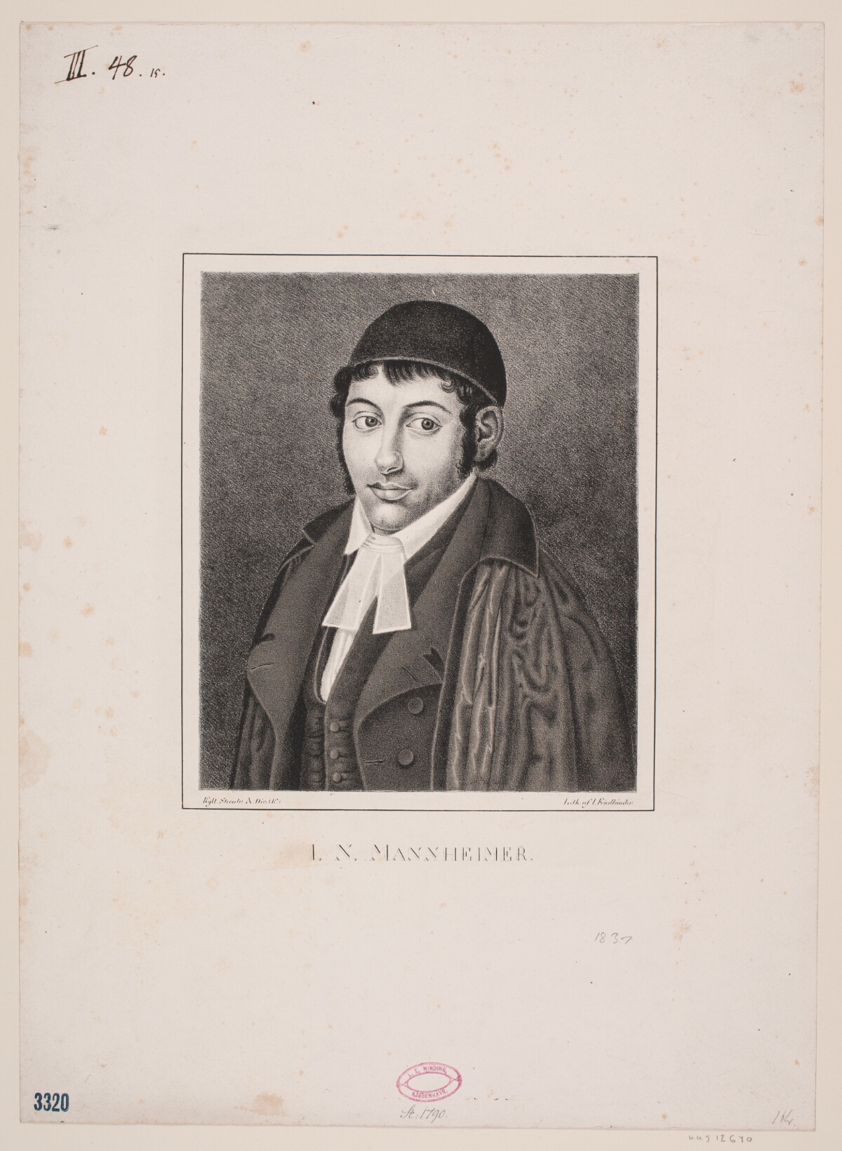 Rabbiner I.N. Mannheimer, 1837, Julius Friedlænder, N.B. Krossing | SMK ...