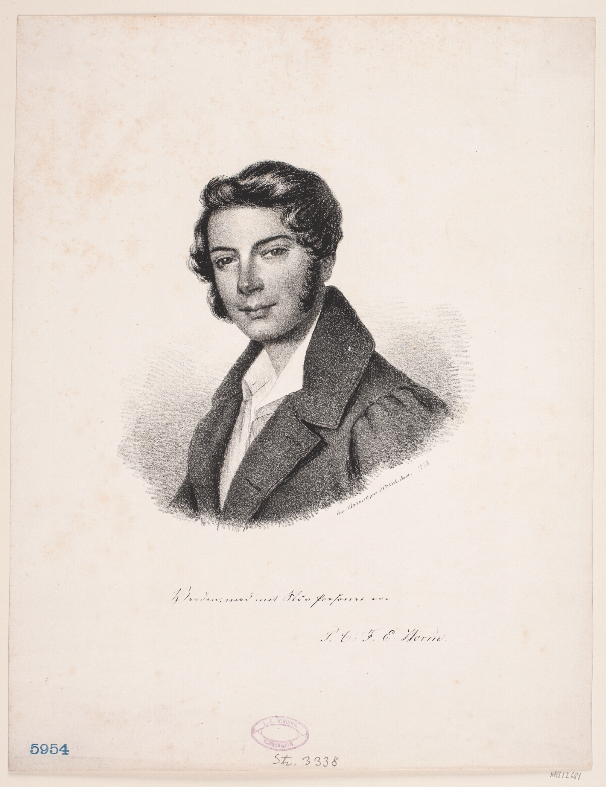 Petri Worm, 1838, Ubekendt dansk, Em. Bærentzen's lithographiske ...