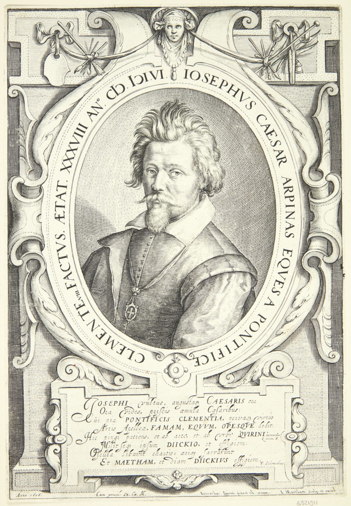 Portræt af Giuseppe Cesari, 1606, Jacob Matham, Evert van der Maes ...